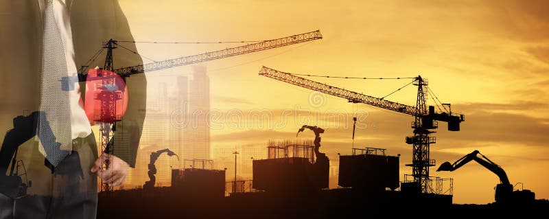 Engineer and Tower Cranes at Construction Site Stock Image - Image of ...