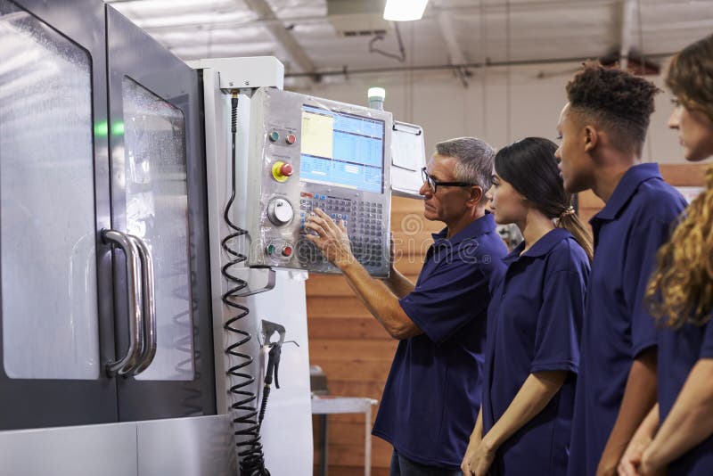 Engineer Teaching Apprentices To Use Tube Bending Machine Stock Photo ...