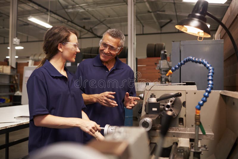 Engineer Training Female Apprentice on Milling Machine Stock Image ...