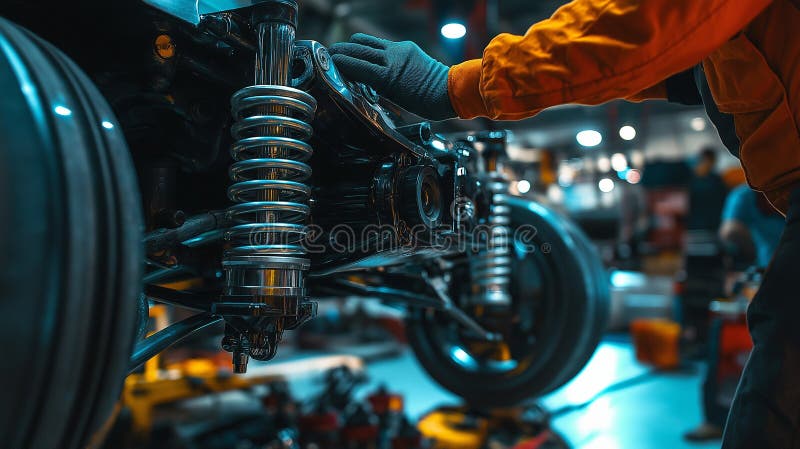 Engineer Tuning Car Suspension System, Close Up. Stock Image - Image of ...