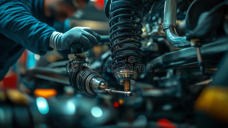Engineer Tuning Car Suspension System, Close Up. Stock Image - Image of ...