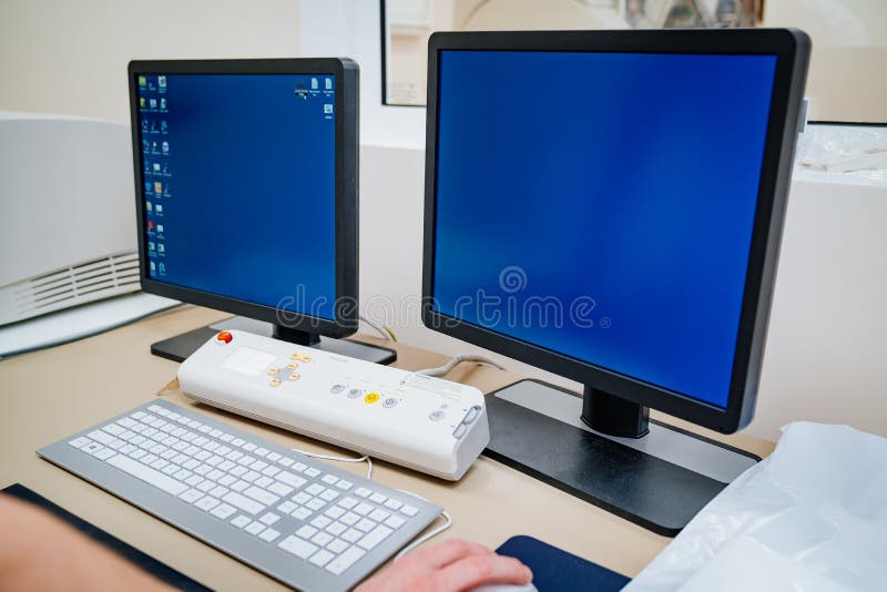 Engineer Turn on Computer in the Control Room and Verifies a Computer ...