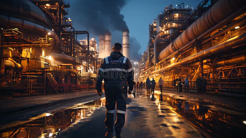 Engineer in Uniform and Safety Helmet on the Background of a Refinery ...