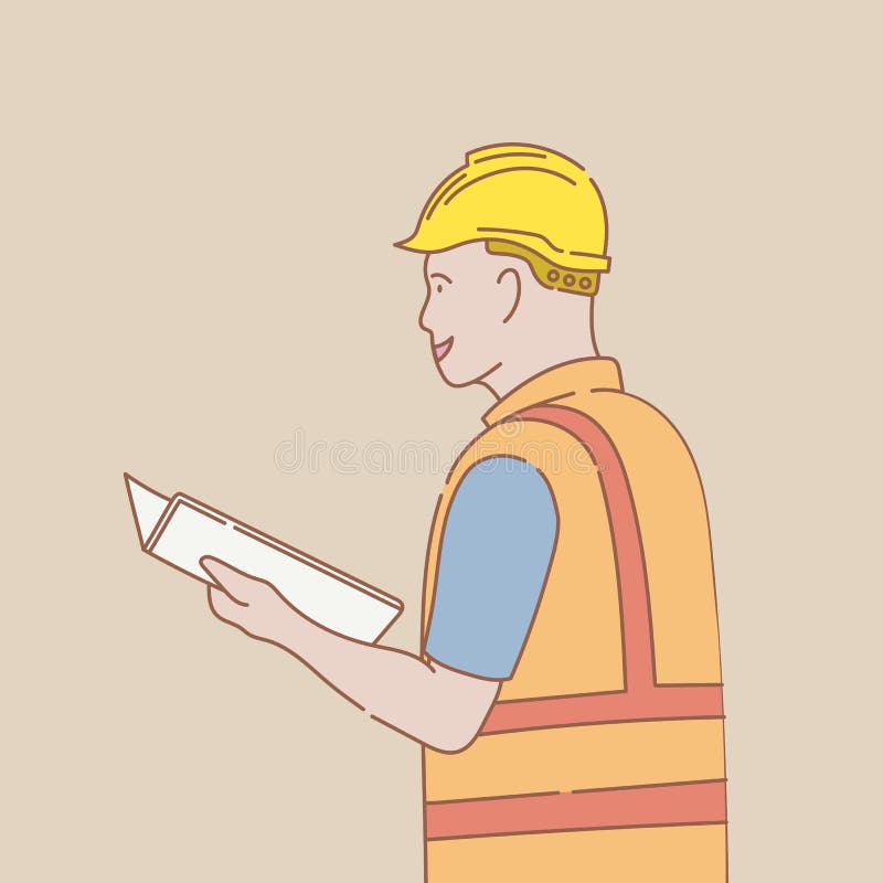 Engineer with Uniform and Yellow Helmet and Read Analyze Paper Data ...
