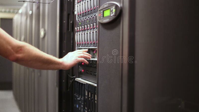 Engineer Unlocks Door of Server Rack with Many Stock Footage - Video of ...