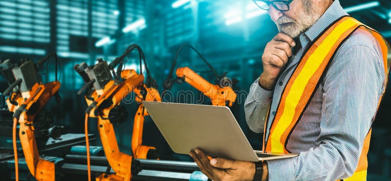 Engineer Use Advanced Robotic Software To Control Industry Robot Arm in ...