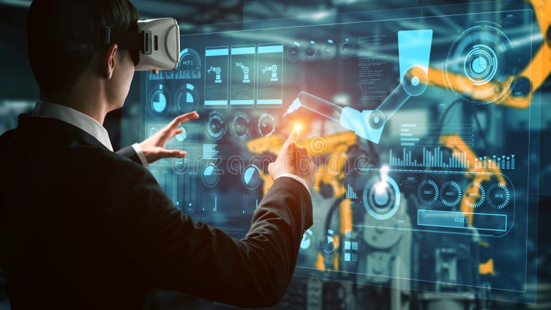 Engineer Use Cybernated Robotic Software Control Industry Robot Arm in ...