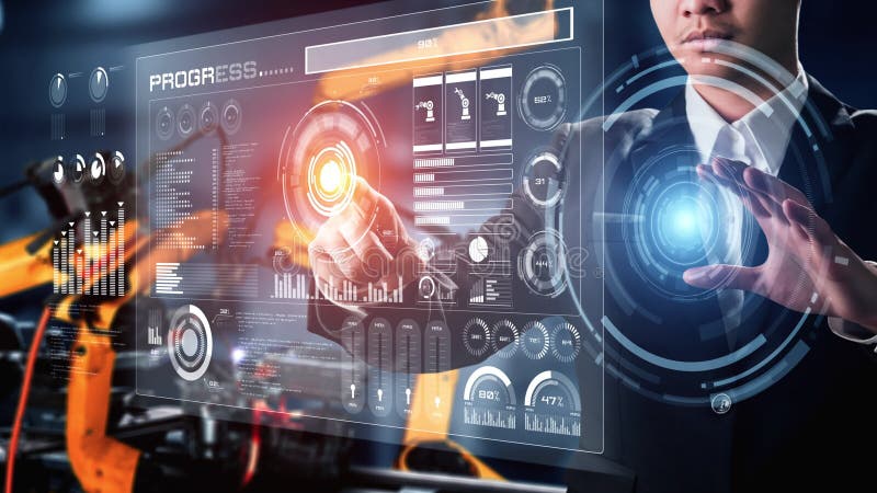 Engineer Use Cybernated Robotic Software Control Industry Robot Arm in ...