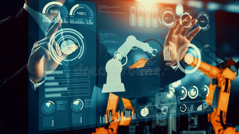 Engineer Use Cybernated Robotic Software Control Industry Robot Arm in ...