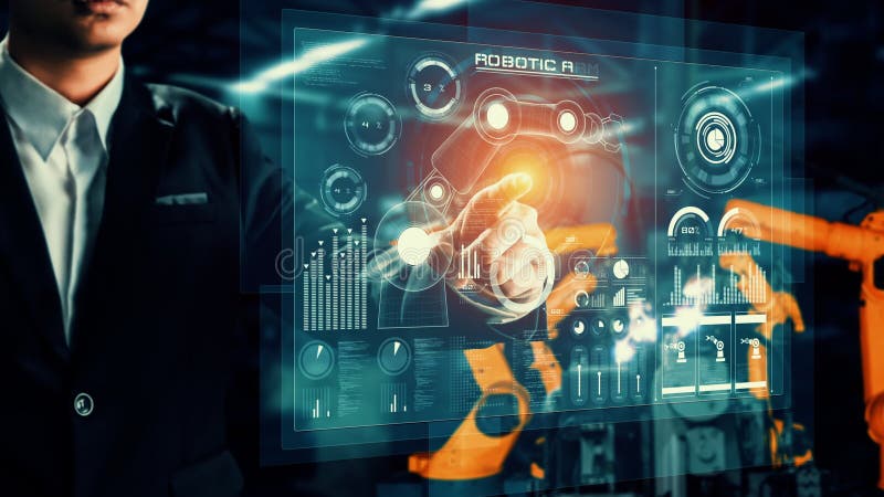 Engineer Use Cybernated Robotic Software Control Industry Robot Arm in ...