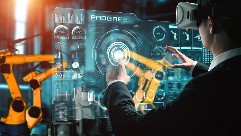 Engineer Use Cybernated Robotic Software Control Industry Robot Arm in ...