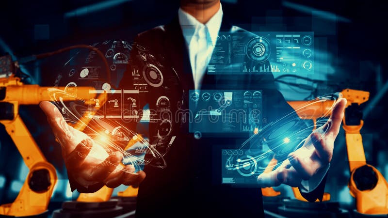 Engineer Use Cybernated Robotic Software Control Industry Robot Arm in ...