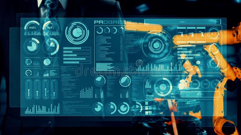 Engineer Use Cybernated Robotic Software Control Industry Robot Arm in ...