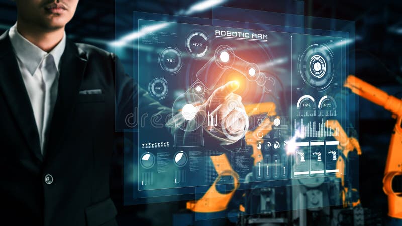 Engineer Use Cybernated Robotic Software Control Industry Robot Arm in ...