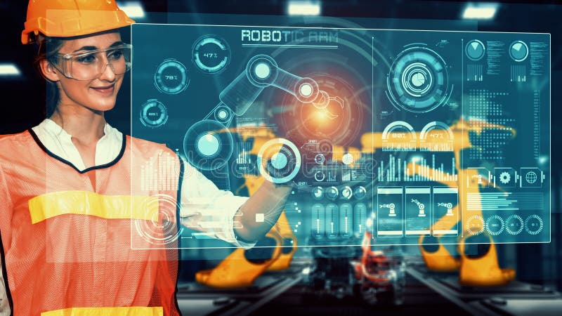 Engineer Use Cybernated Robotic Software Control Industry Robot Arm in ...