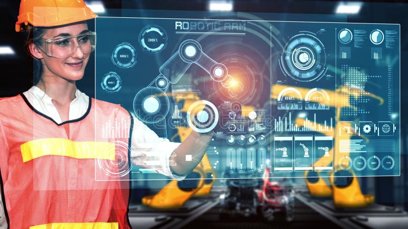 Engineer Use Cybernated Robotic Software Control Industry Robot Arm in ...