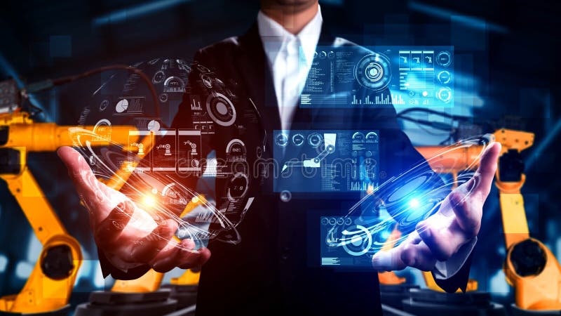 Engineer Use Cybernated Robotic Software Control Industry Robot Arm in ...