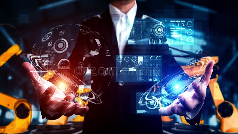 Engineer Use Cybernated Robotic Software Control Industry Robot Arm in ...