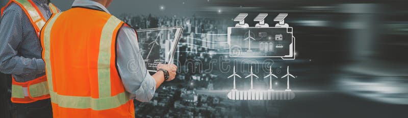 Engineer Use Smart Tablet,control Check Operation Wind Turbine,energy ...