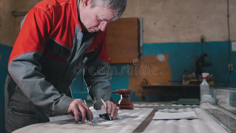 Engineer Use Trammel Technician Measuring Cutting Tool before Cnc ...
