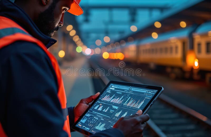 Engineer Railway Tracks Construction Service Team Working on Site ...