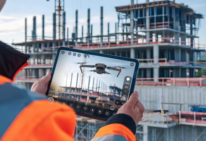 Drone Inspection Construction Site Tablet Aerial View Modern Technology ...