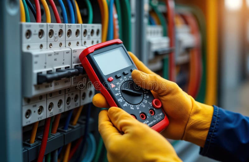 Engineer Uses Voltmeter To Check Voltage at Circuit Breaker Terminal ...