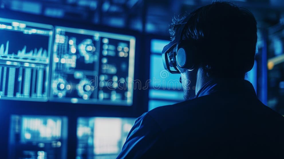 Engineer Using Ar Headset Analyzes Holographic Industrial Control Panel ...