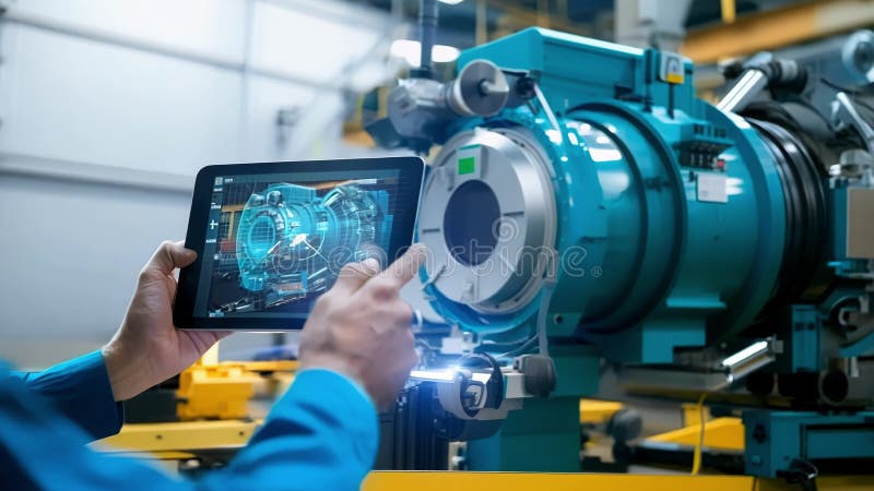 Engineer Using Augmented Reality Tablet Visualizing a 3d Model of a Turbine Engine Stock Footage ...