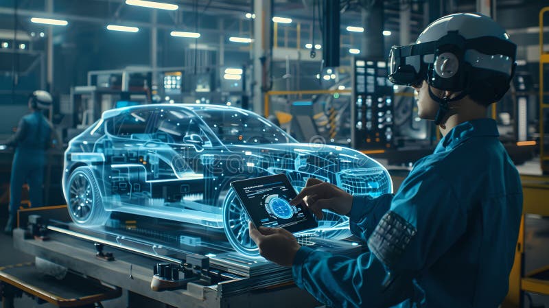 Engineer Using Augmented Reality To Design a Car Prototype. Imagining ...