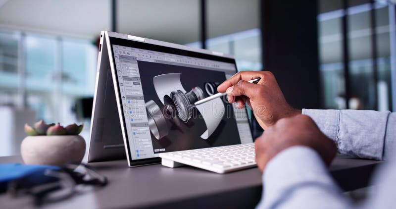 Engineer Using 3D CAD Software Stock Illustration - Illustration of ...