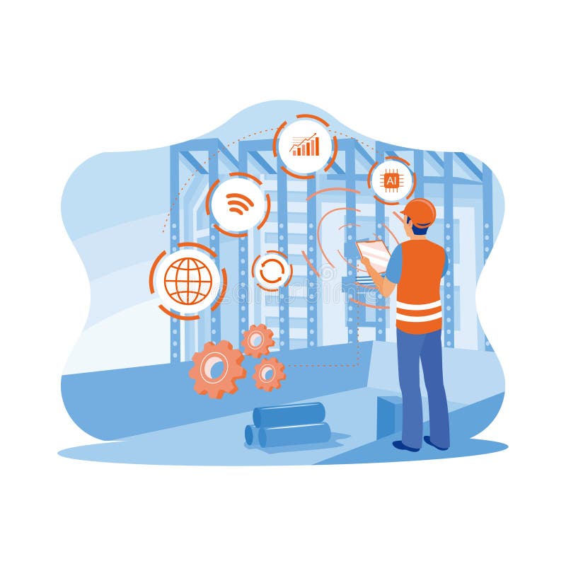 Engineer Using a Digital Tablet with Construction Management Software ...