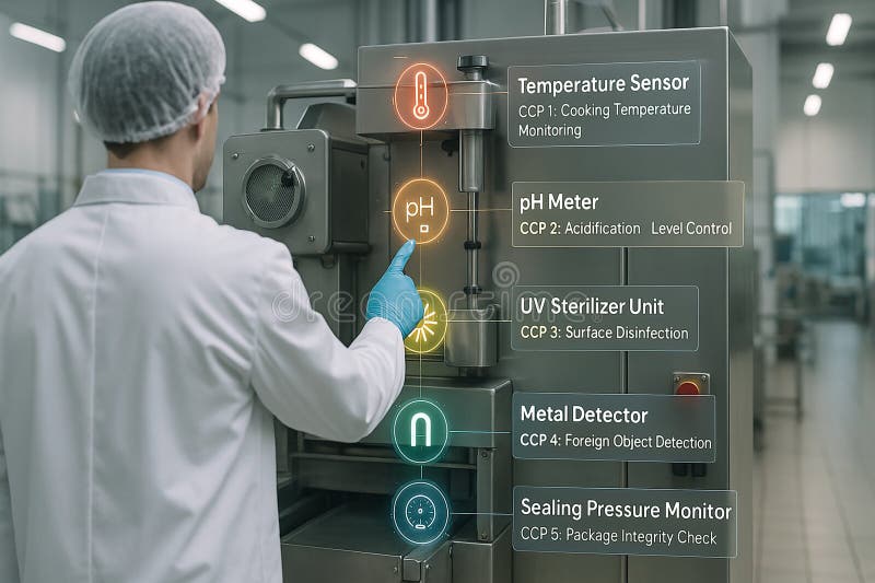 Engineer Using Food Safety Machine with HACCP Critical Control Points ...