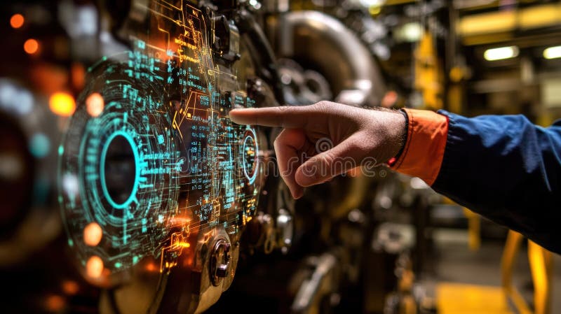 Engineer Using Futuristic Touchscreen Interface in High Tech ...
