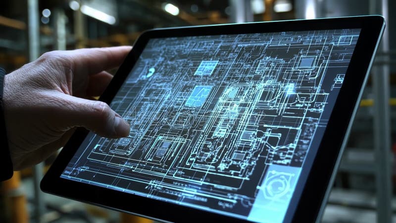 Engineer Using Futuristic Touchscreen Tablet To Control Complex ...