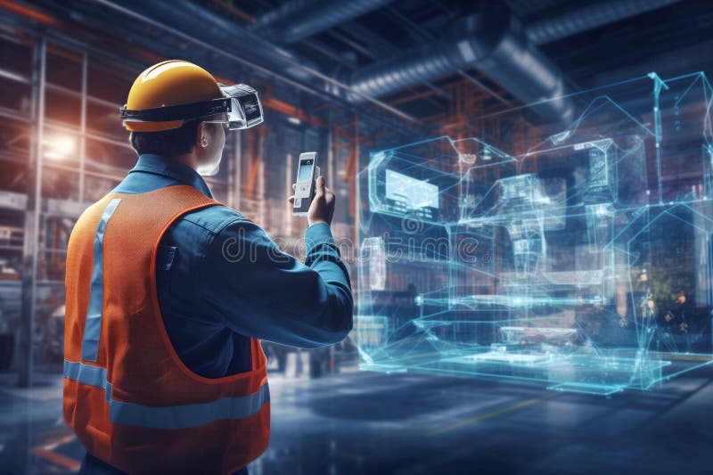 Engineer Using a Handheld Device To View Holographic Industrial ...