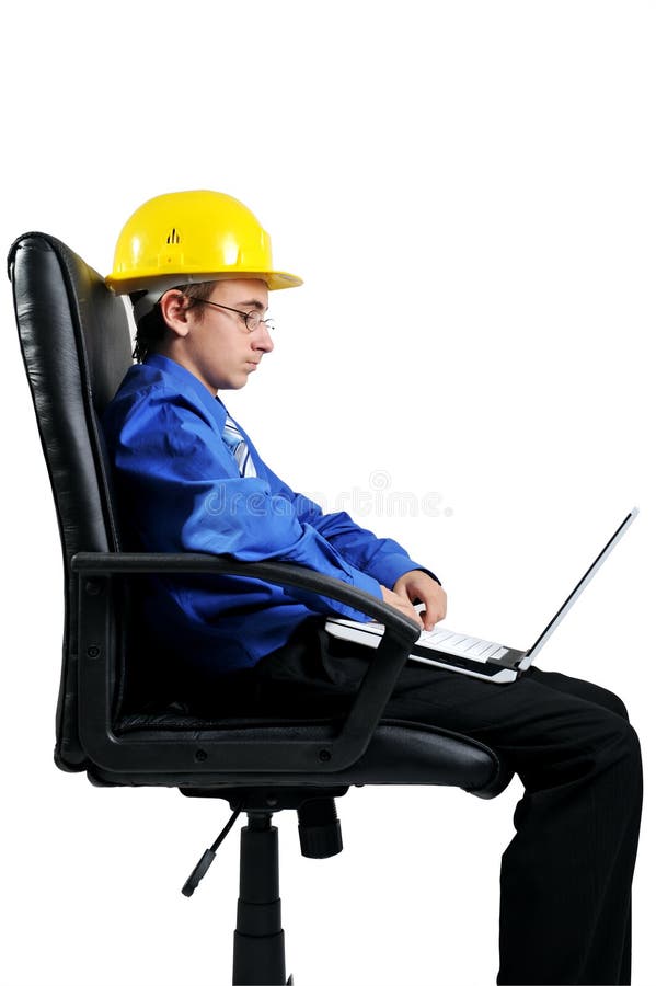 Engineer using laptop stock image. Image of yellow, computer - 8642247