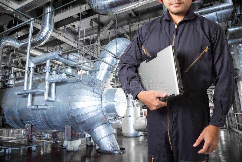 Engineer Using Laptop Computer in the Factory Stock Image - Image of ...