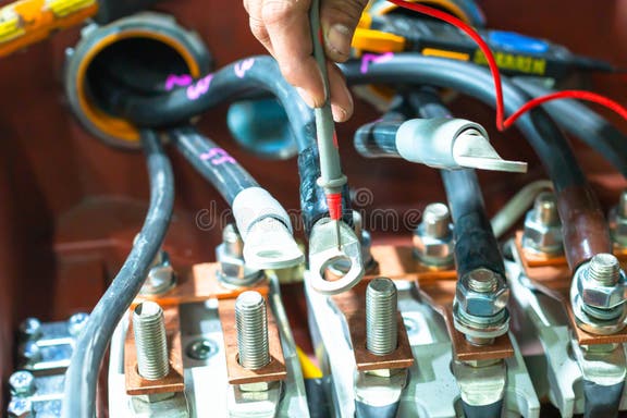 Engineer Using Measuring Equipment Tool Checking Electric Current ...