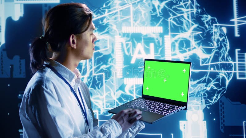 Admin Uses Green Screen Laptop for AI Stock Video - Video of implement ... Admin Uses Green Screen Laptop for AI Stock Video - Video of implement ...