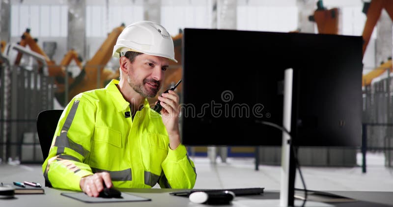 Engineer Using PC in Car Factory Stock Photo - Image of plant, process ...