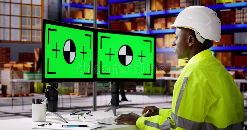Engineer Using PC Monitor with Green Screen Stock Photo - Image of ...