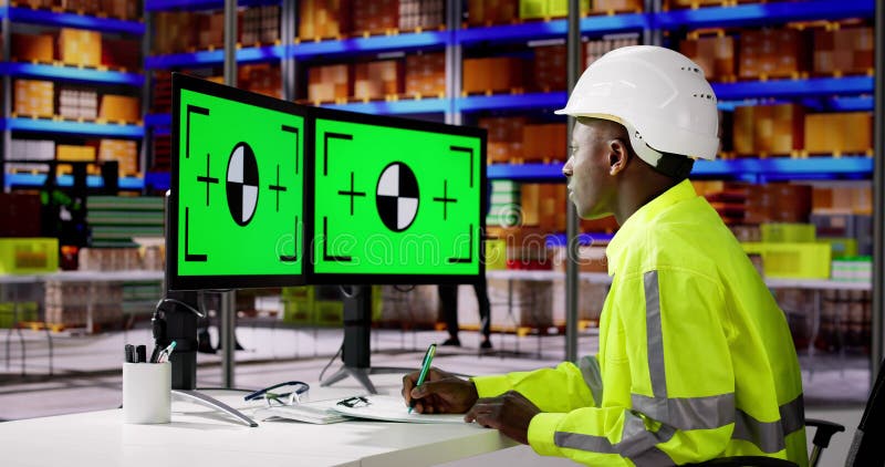 Engineer Using PC Monitor with Green Screen Stock Photo - Image of ...