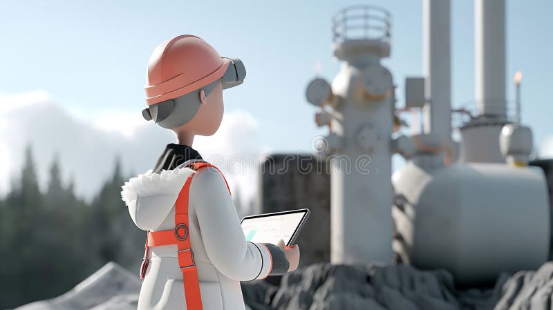 Engineer Using Predictive Software on Tablet at Geothermal Site ...