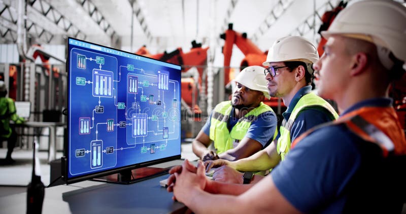 Engineer Using Scada Desktop Software Controlling Robots Stock Photo ...