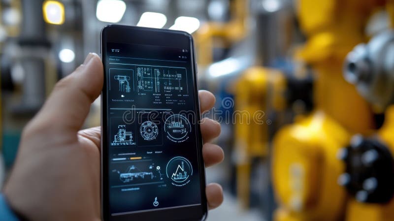 Engineer Using Smartphone App Controlling Industrial Production in ...
