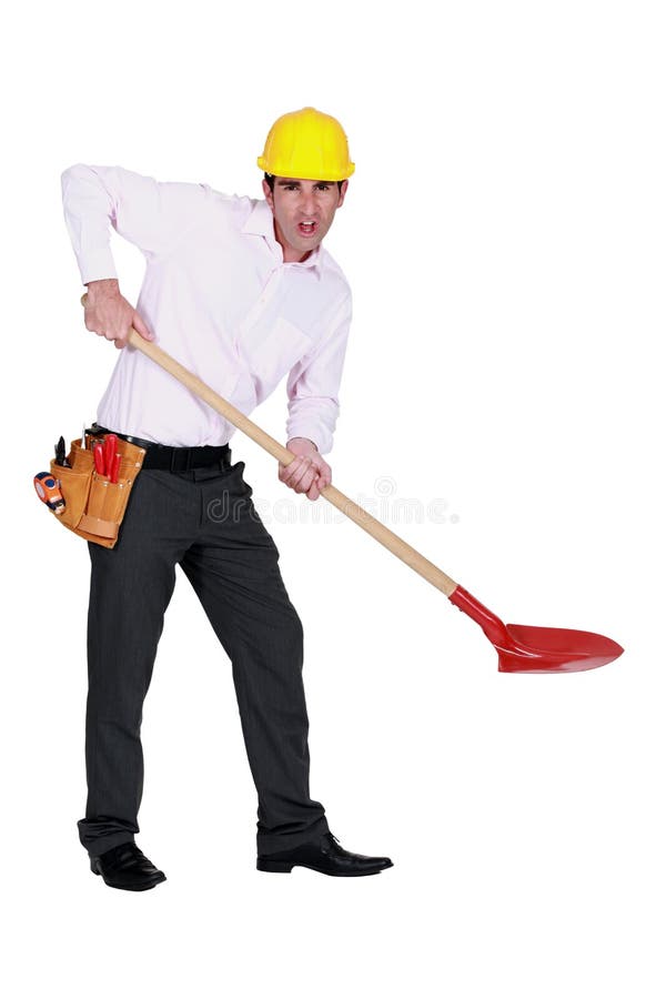Engineer using a spade stock photo. Image of displeasure - 36136844