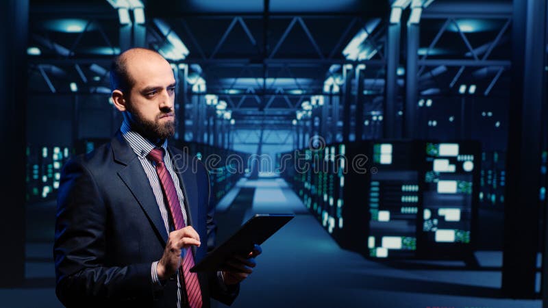 It Engineer Using Tablet in High Tech Server Room Stock Photo - Image ...