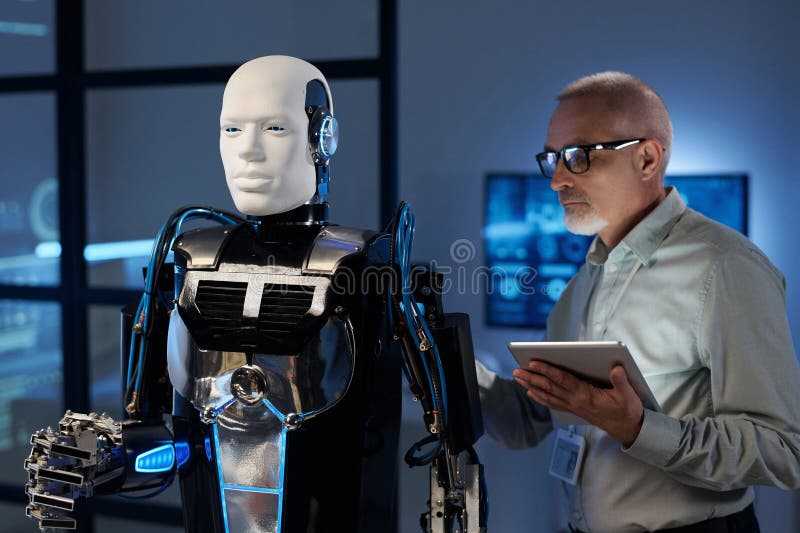 Engineer Using Tablet Pc To Connect Robot Stock Image - Image of ...