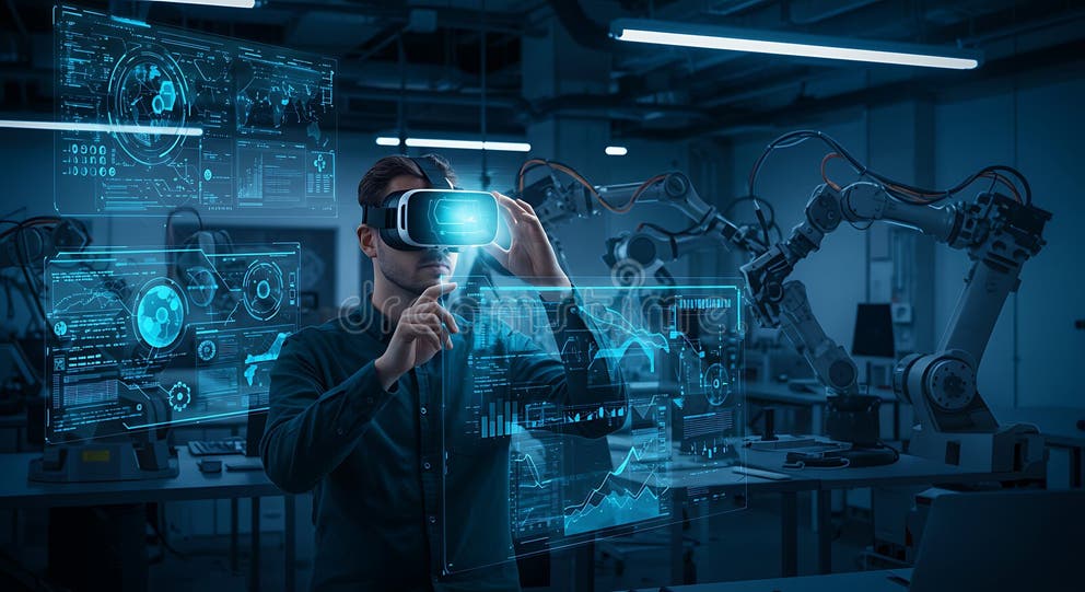 Engineer Using Virtual Reality for Robotic Arm Control Interface System ...